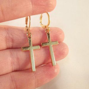 Jewelry | 18k Yellow Gold Plated Cross Hoop Earrings | Poshmark